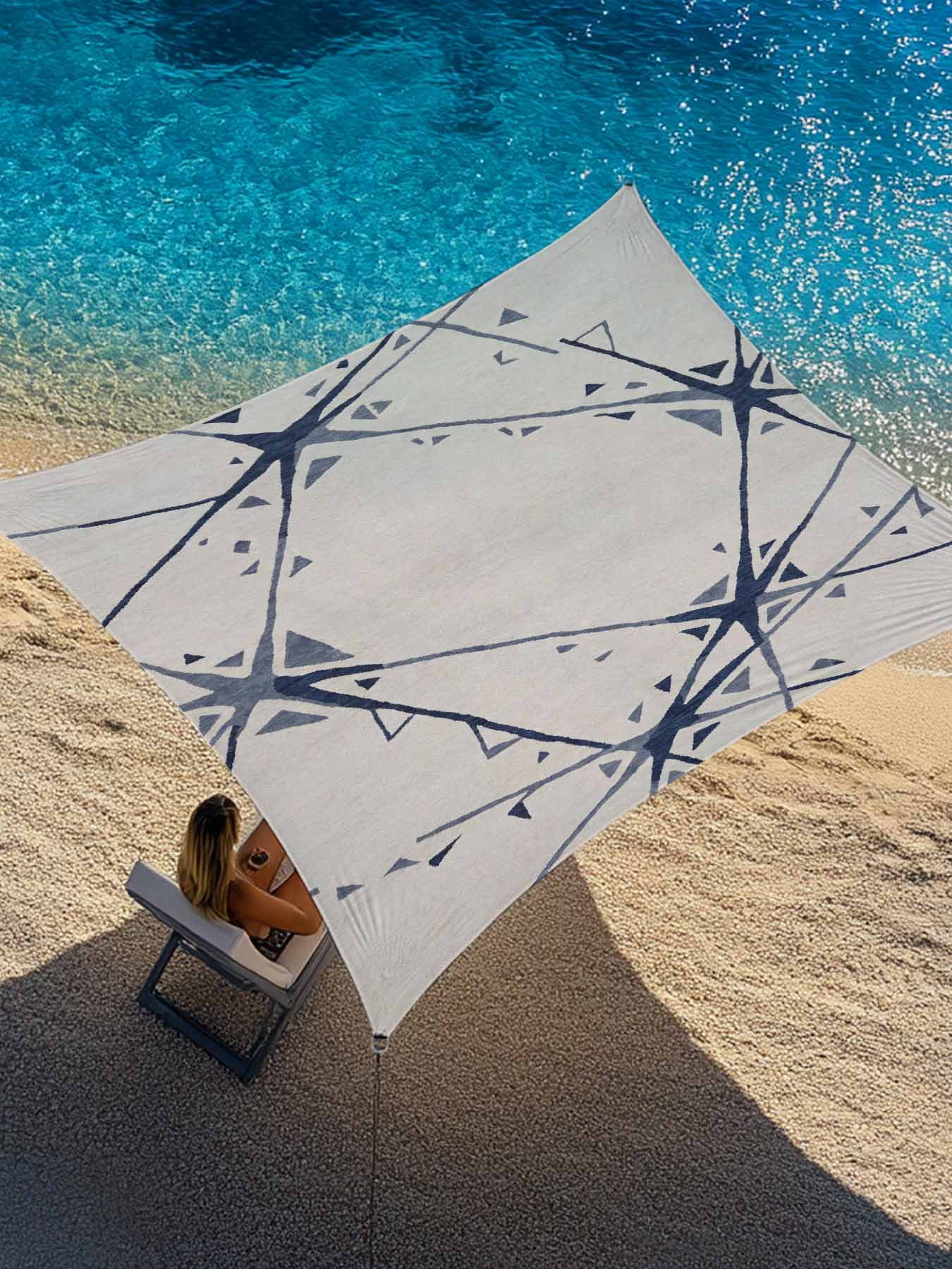 Abstract Geometric Sun Shade Sail 6.5' x 10', Navy Blue Splatter Lines ...