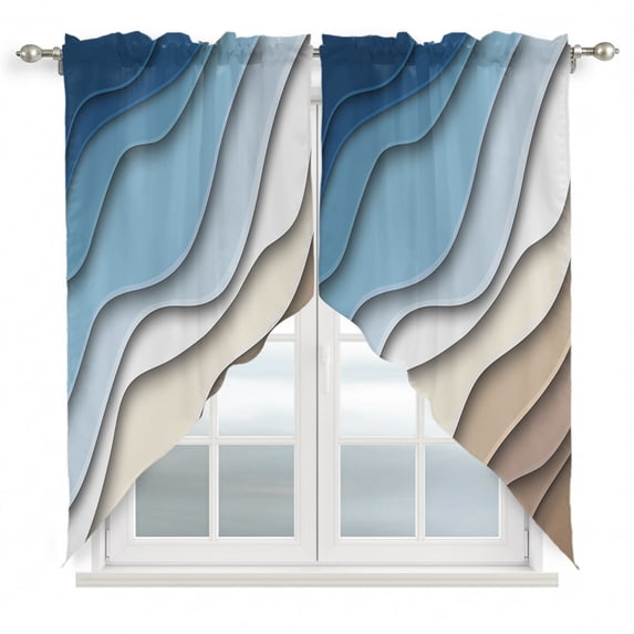 Abstract Geometric Swag Curtain Valance for Small Windows, Blue Brown ...