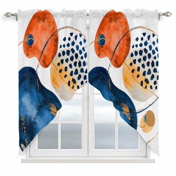 Abstract Geometric Swag Curtain Valance for Window 2 Panels Blue Red ...