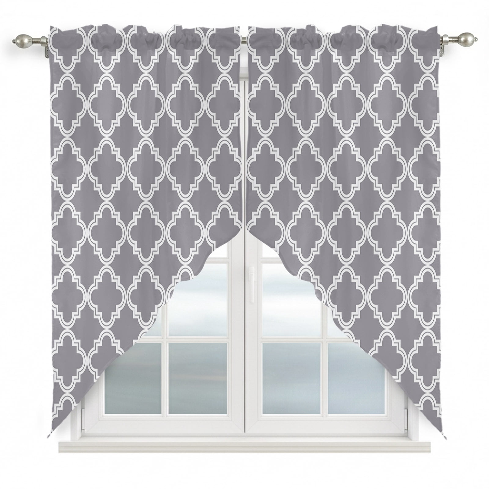 Abstract Geometric Swag Curtain Valance for Window 2 Panels Gray ...