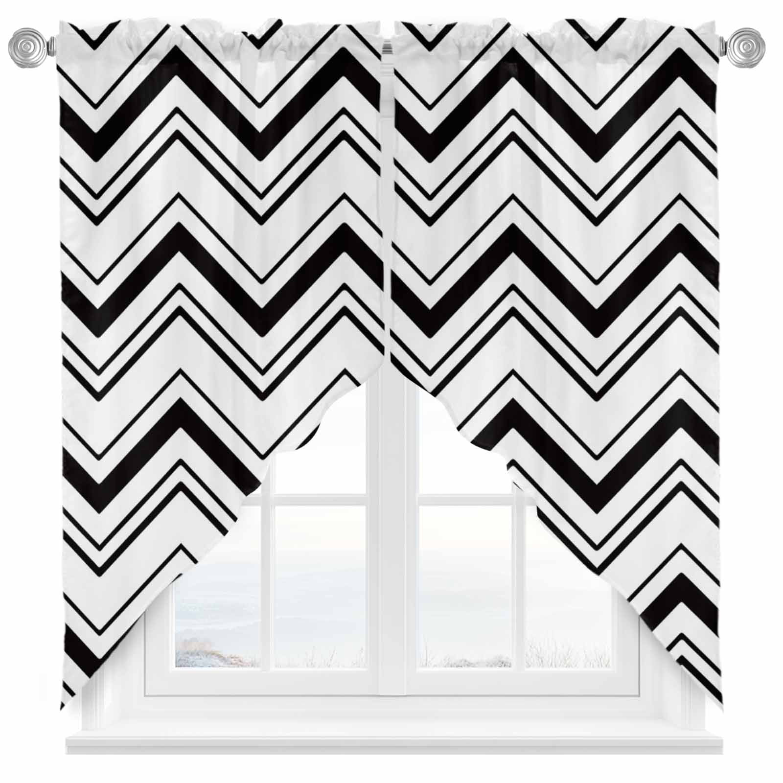 Abstract Geometric Swag Curtain Valance for Windows, Ripple Stripe ...