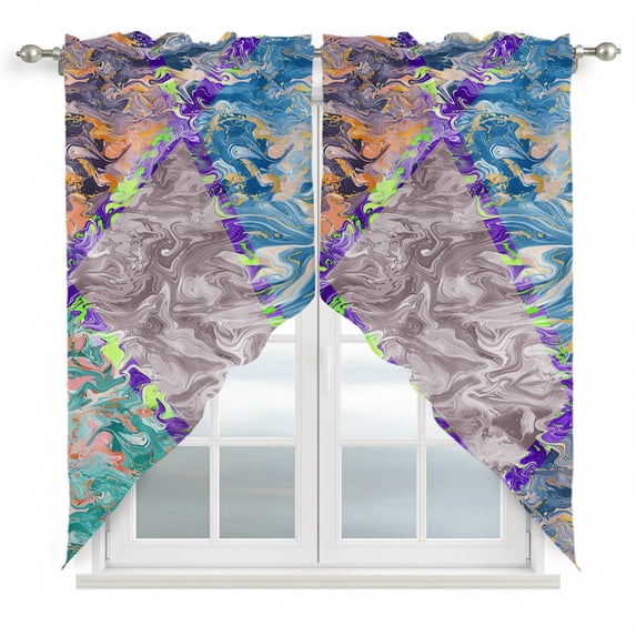 Abstract Geometric Swag Curtain Valances, Modern Marble Abstract Art ...