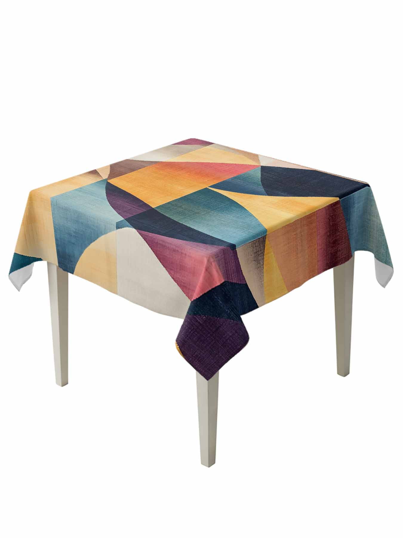 Abstract Geometric Table Cloth, Orange Neutral Modern Art Waterproof ...