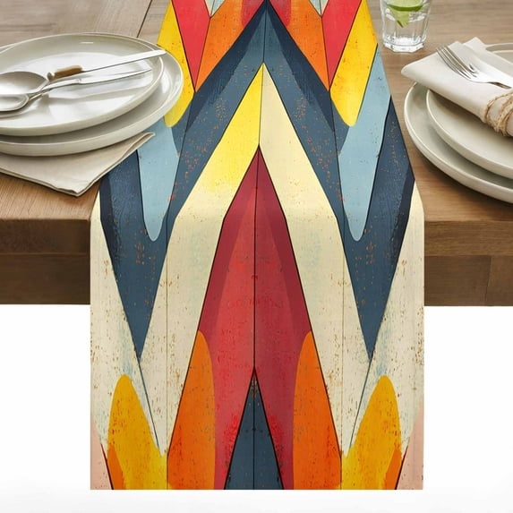 Abstract Geometric Table Runner 13x108 inch National Style Vintage Blue ...