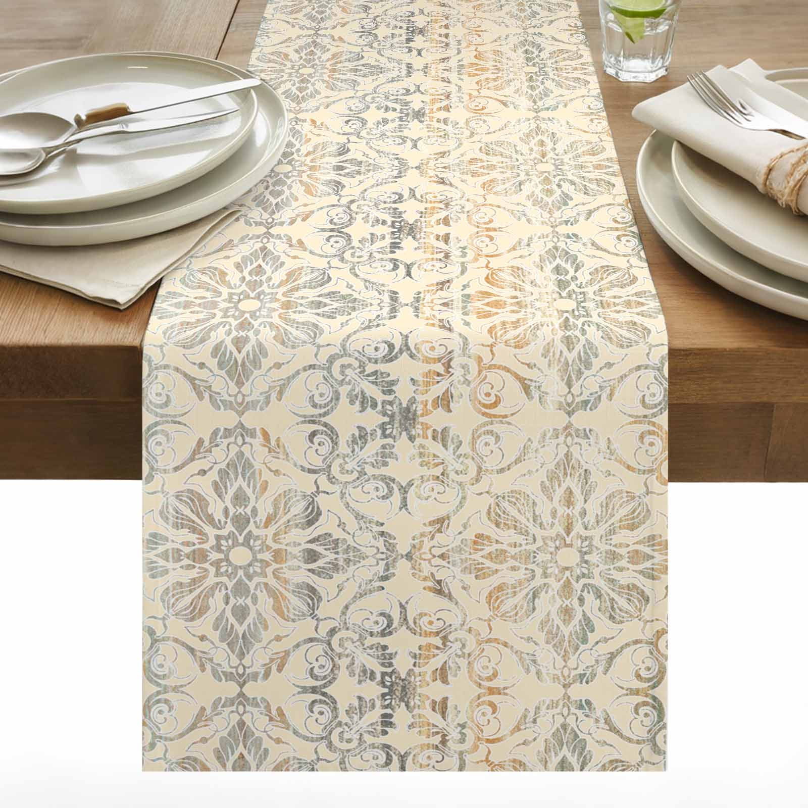 Abstract Geometric Table Runner 13x120 inch Floral Yellow Bohemia Style ...