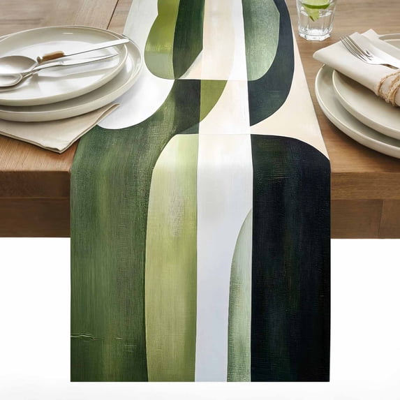 Abstract Geometric Table Runner 13x36 inch Watercolor Beige Green Blend ...