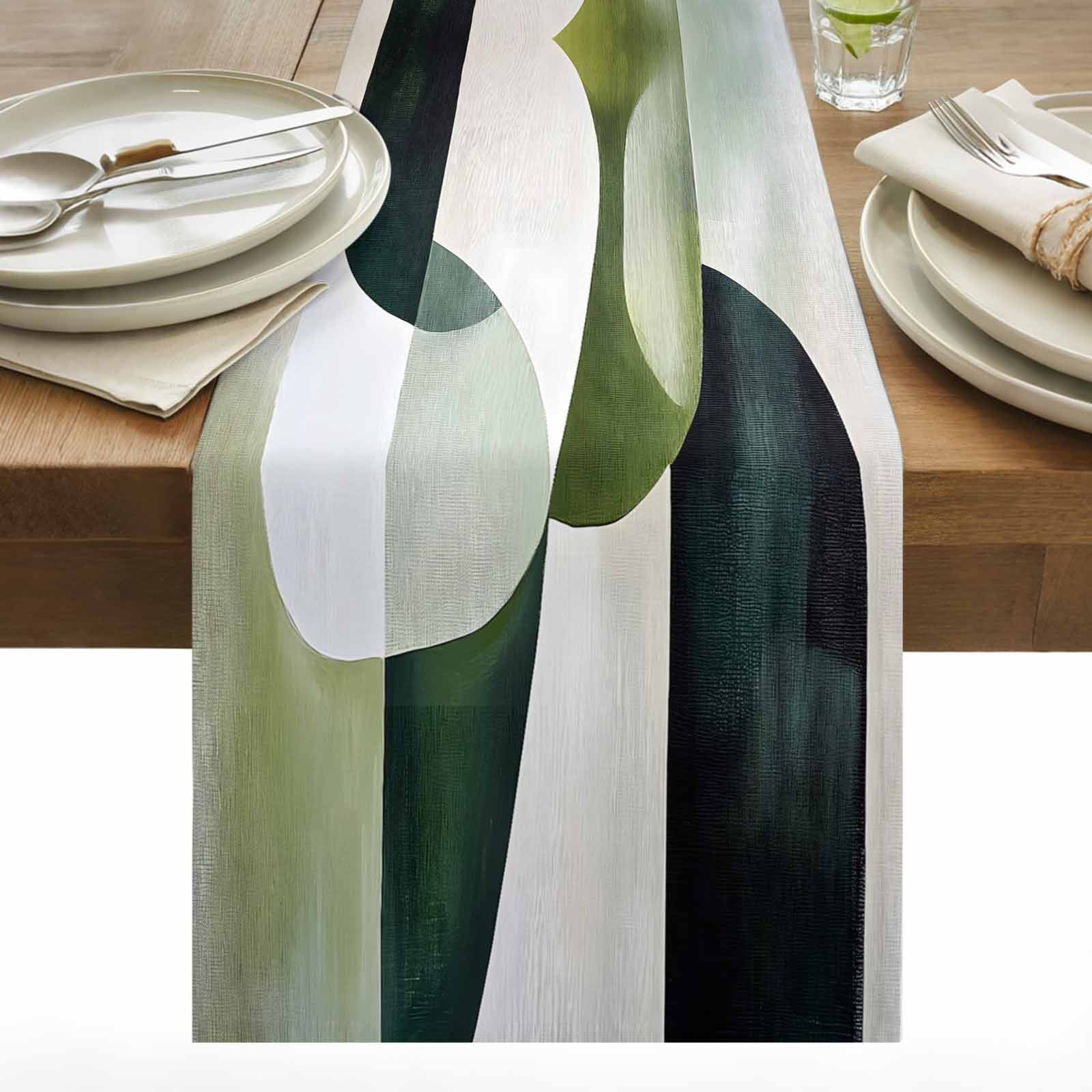 Abstract Geometric Table Runner 13x48 inch Watercolor Green Black Blend ...