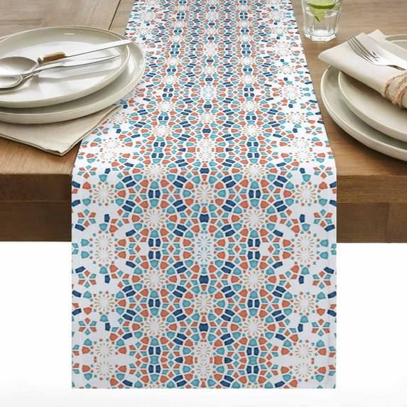 Abstract Geometric Table Runner 13x60 inch Teal Orange Gradient China ...