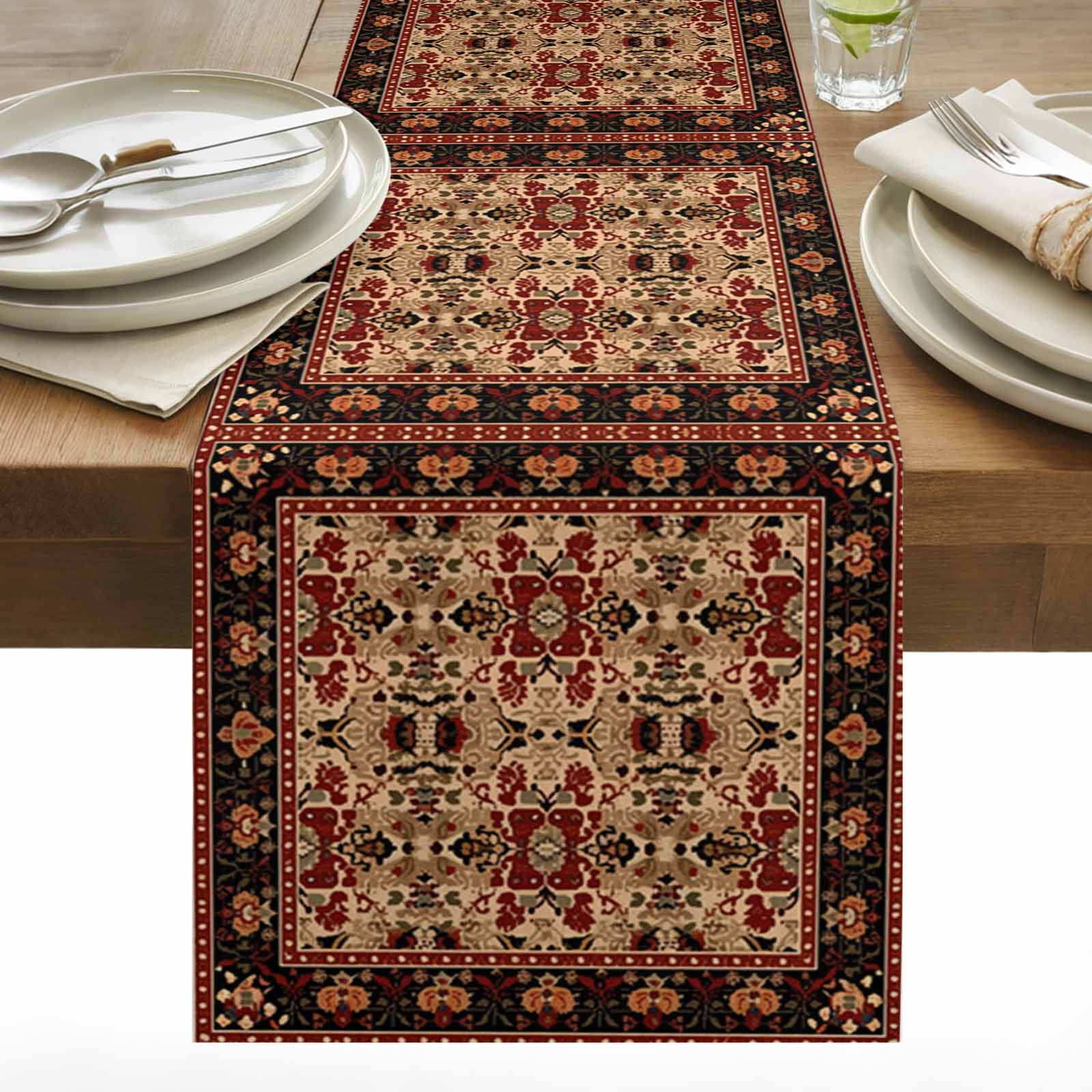 Abstract Geometric Table Runner 13x72 inch Dots and Wireframe Flowers ...