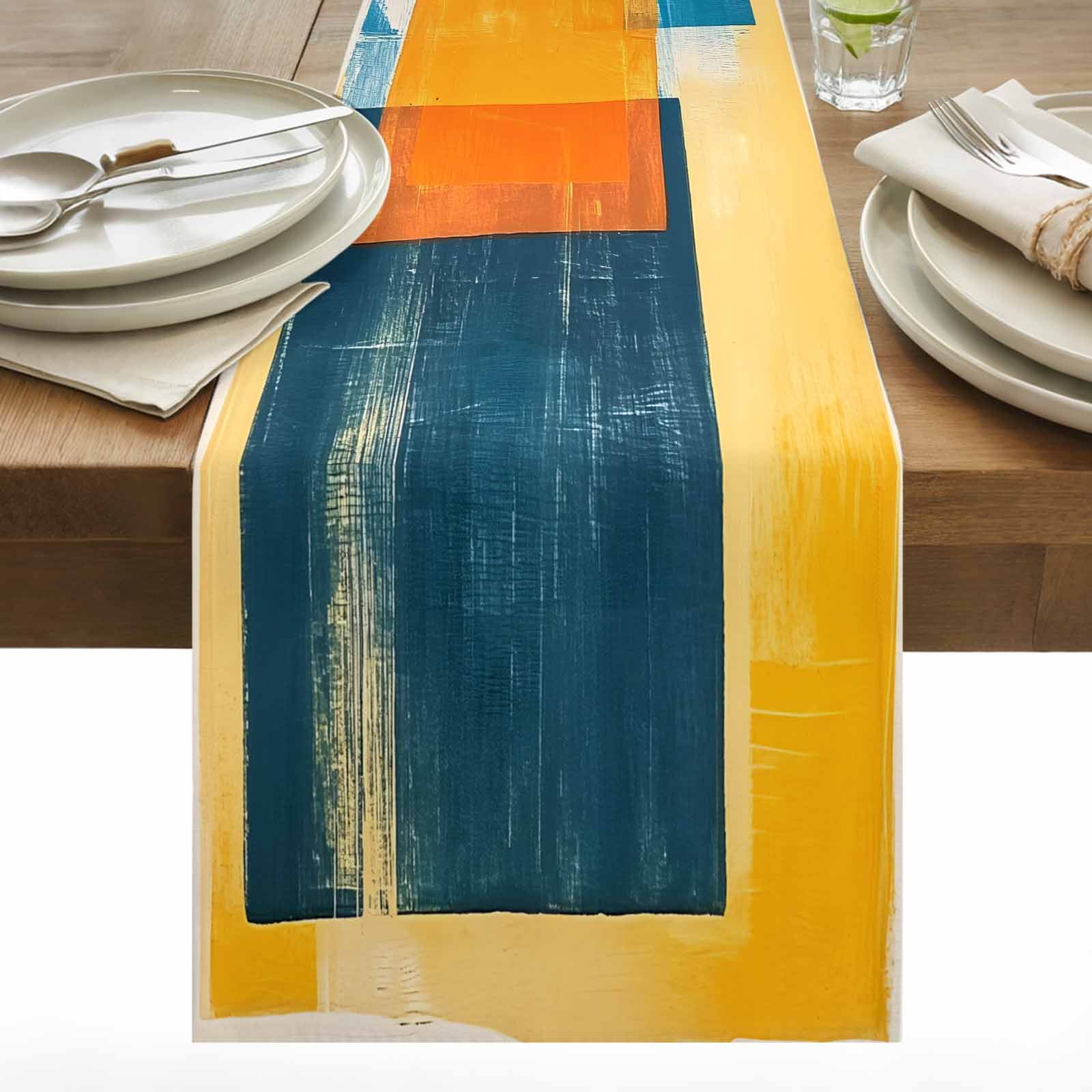 Abstract Geometric Table Runner 13x72 inch Gradient Orange Square ...