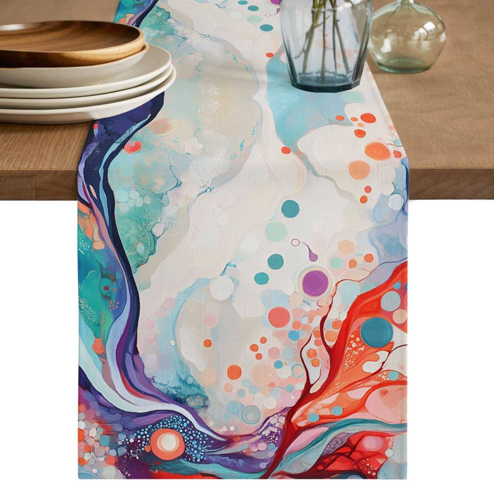 Abstract Geometric Table Runner 72 Inches Long,Modern Boho Colorful ...