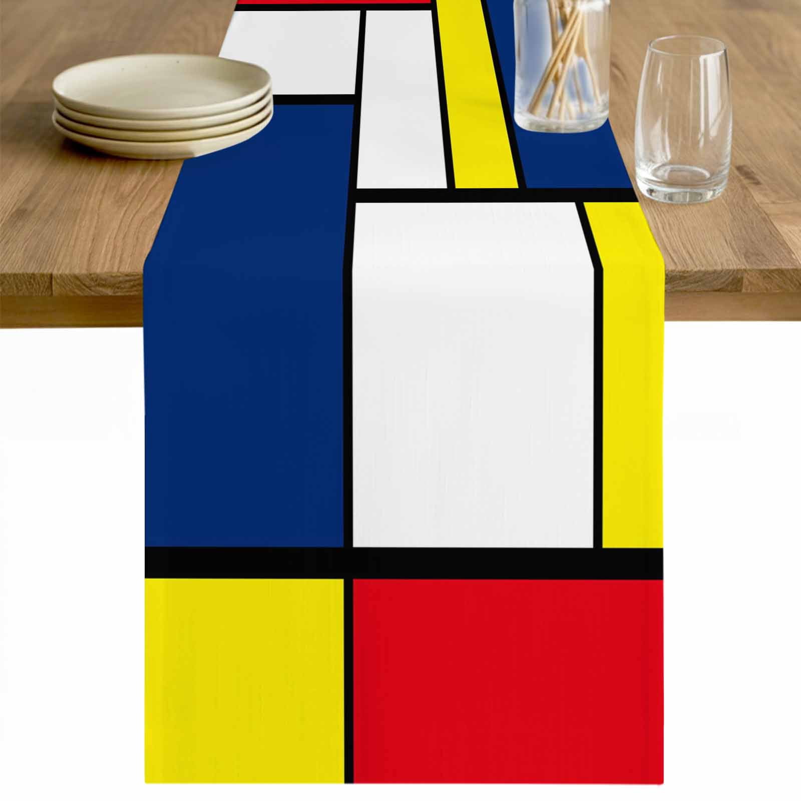 Abstract Geometric Table Runner - 90 Inch Long Modern Color Blocks Red ...