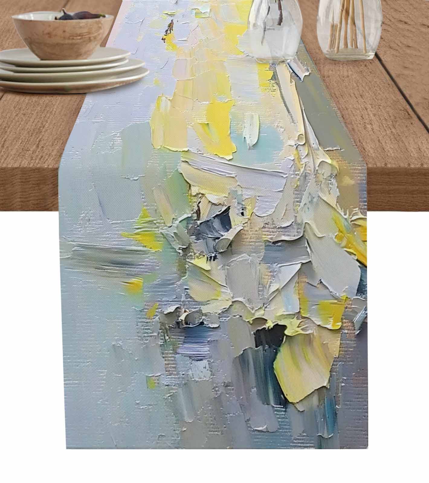 Abstract Geometric Table Runner Cotton Linen 108 Inch Holiday Dresser ...