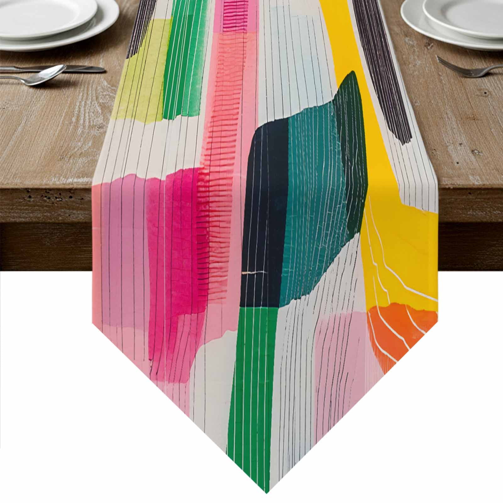 Abstract Geometric Table Runner Linen Burlap Table Runner 108 Inches ...