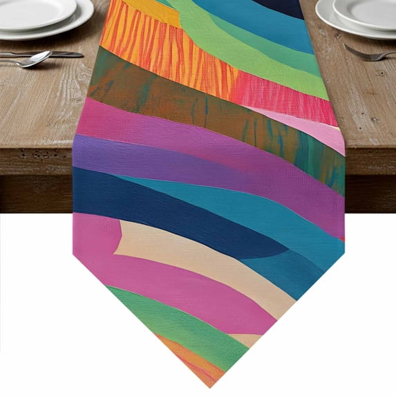 Abstract Geometric Table Runner Linen Burlap Table Runner 108 Inches ...