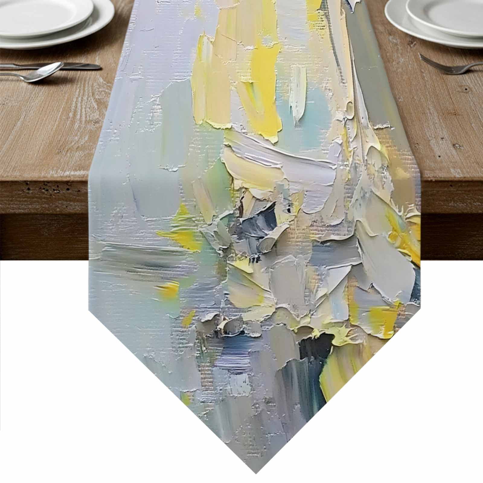 Abstract Geometric Table Runner Linen Burlap Table Runner 70 Inches ...
