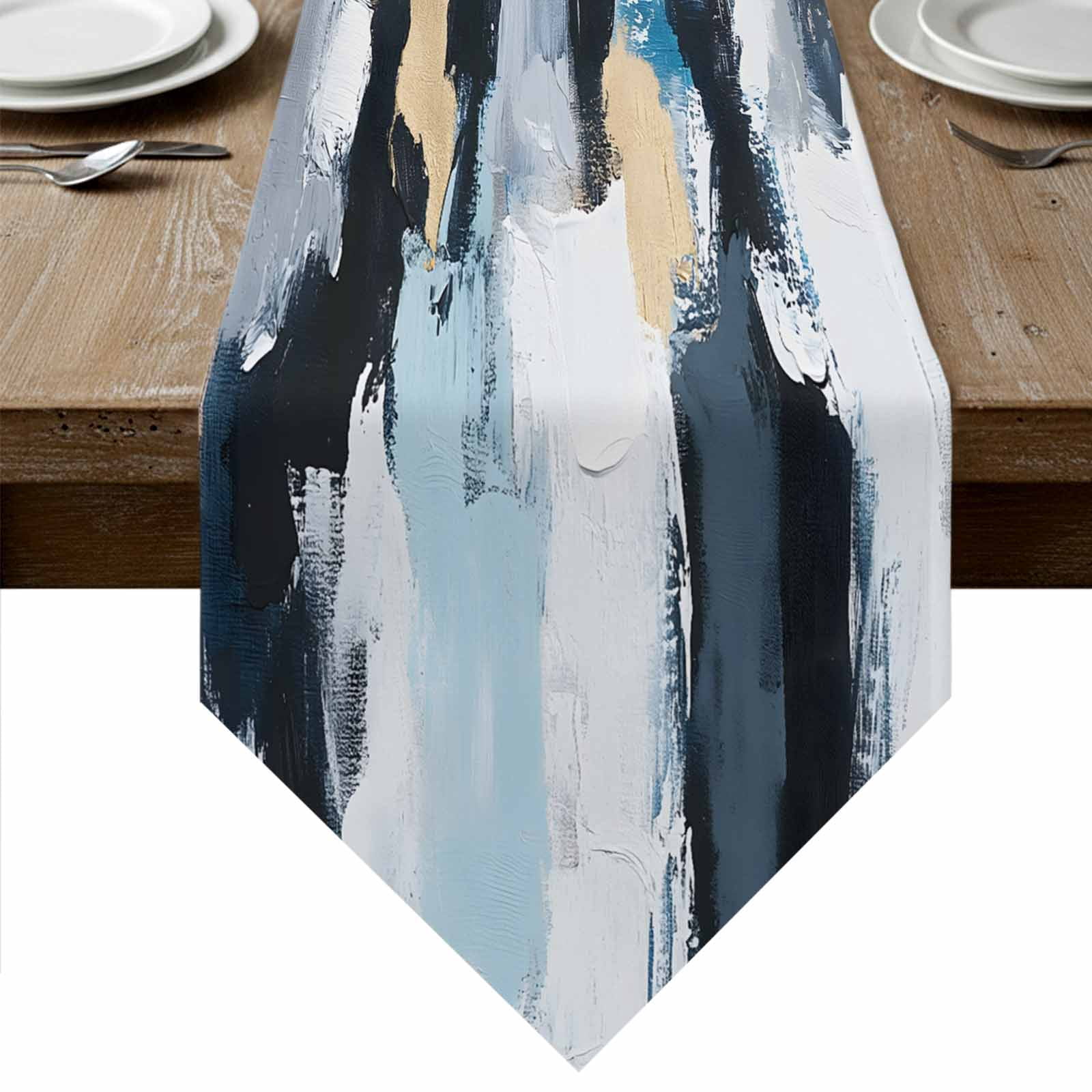 Abstract Geometric Table Runner Linen Burlap Table Runner 72 Inches ...