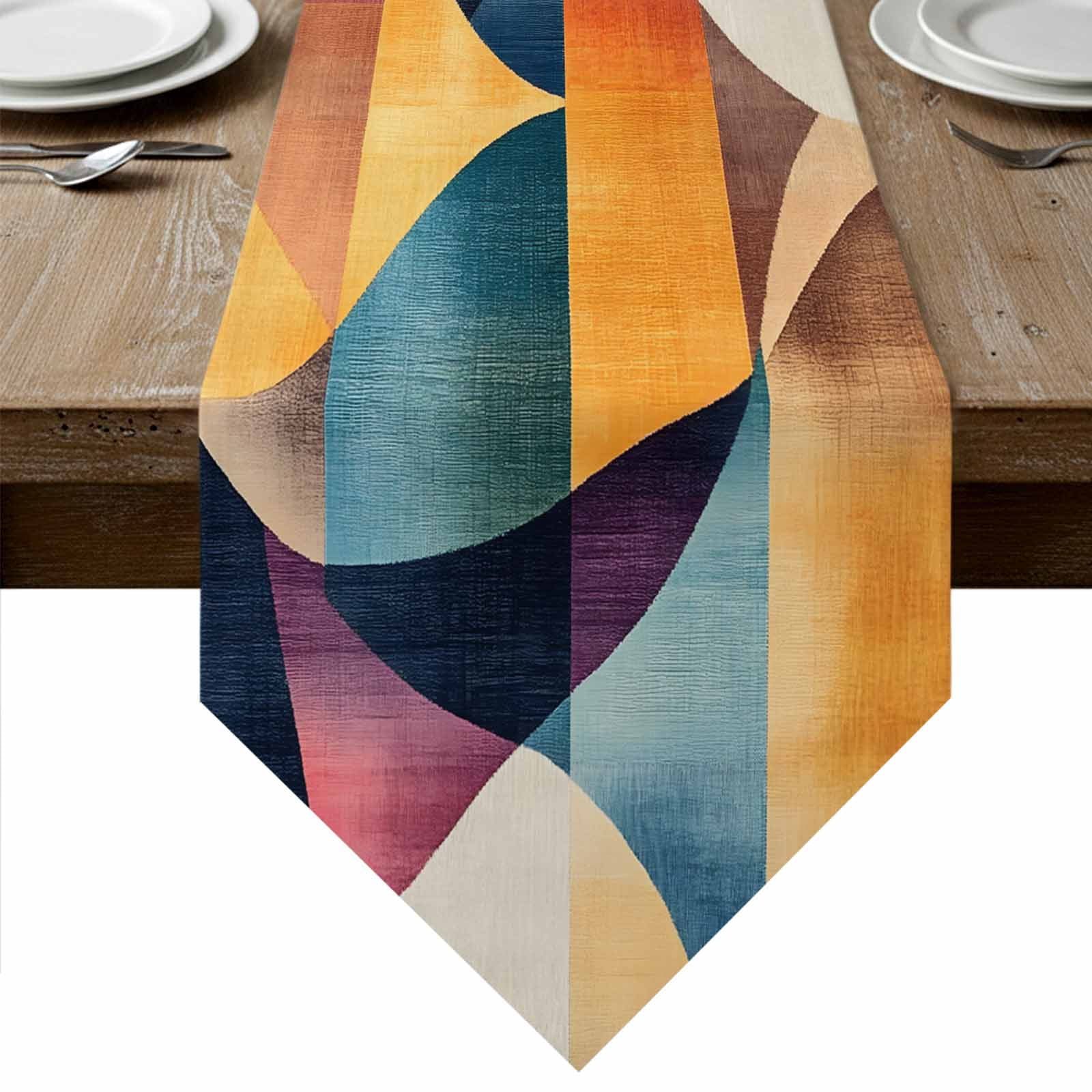 Abstract Geometric Table Runner Linen Burlap Table Runner 72 Inches ...