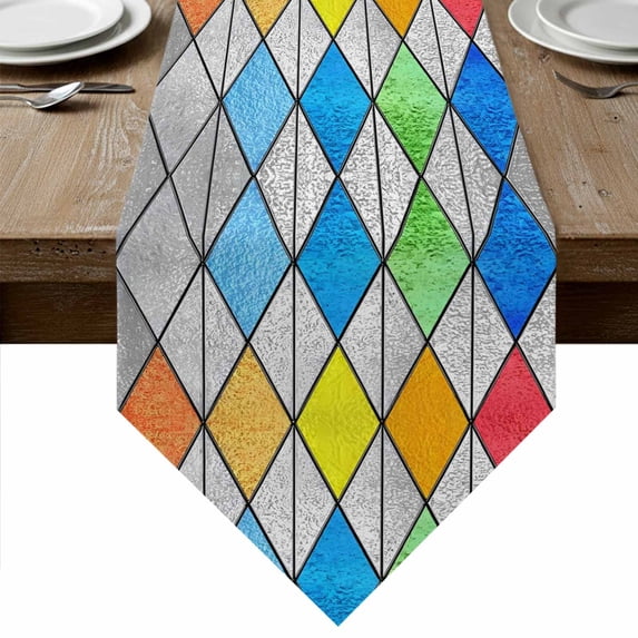 Abstract Geometric Table Runner Linen Burlap Table Runner 72 Inches ...