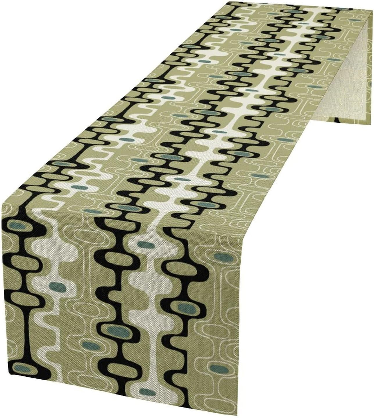 Abstract Geometric Table Runner, Mid Century Modern Organic Oval Shapes ...
