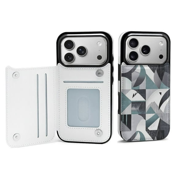 Abstract Geometric Teal Grey Design Leather Wallet Case for iPhone13 ...