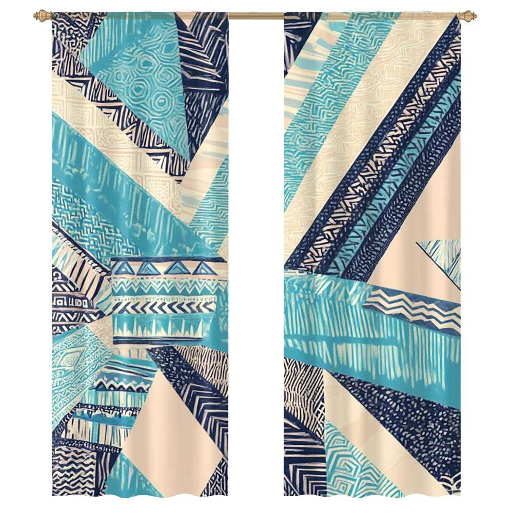 Abstract Geometric Teal Pattern Sheer Voile Curtain Window Tulle ...