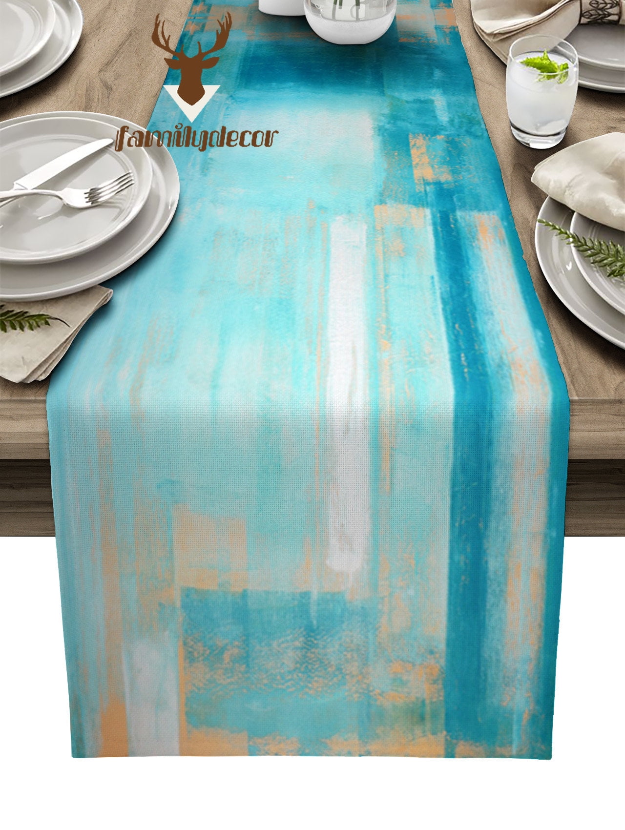 Abstract Geometric Teal Table Runner Wedding Table Decoration Kitchen ...