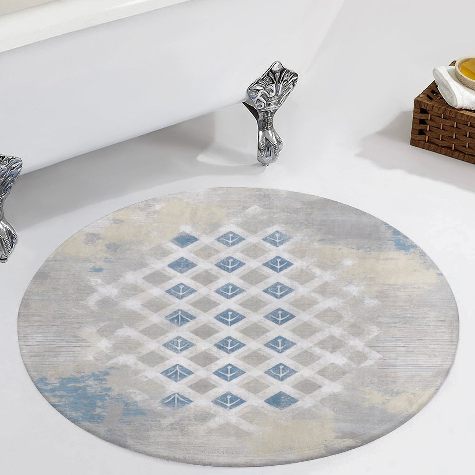 Abstract Geometric Textile Design Round Carpet Circle Rug Outdoor Patio ...