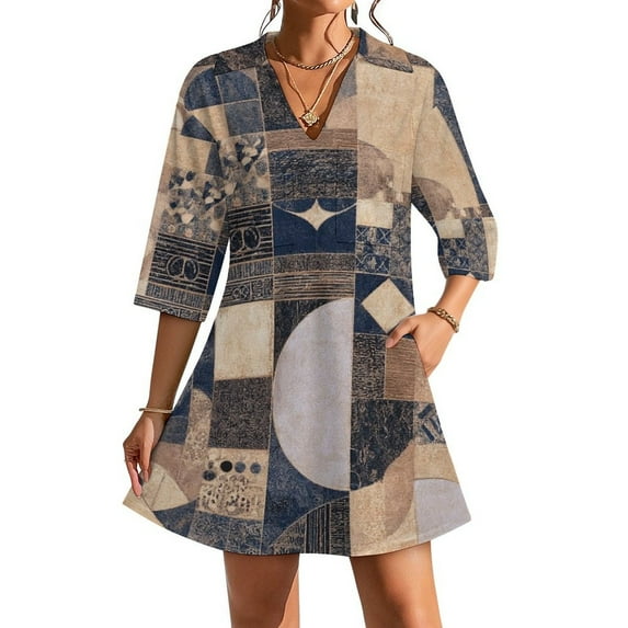 Abstract Geometric Textile Design Womens Dress With Pockets Summer V ...