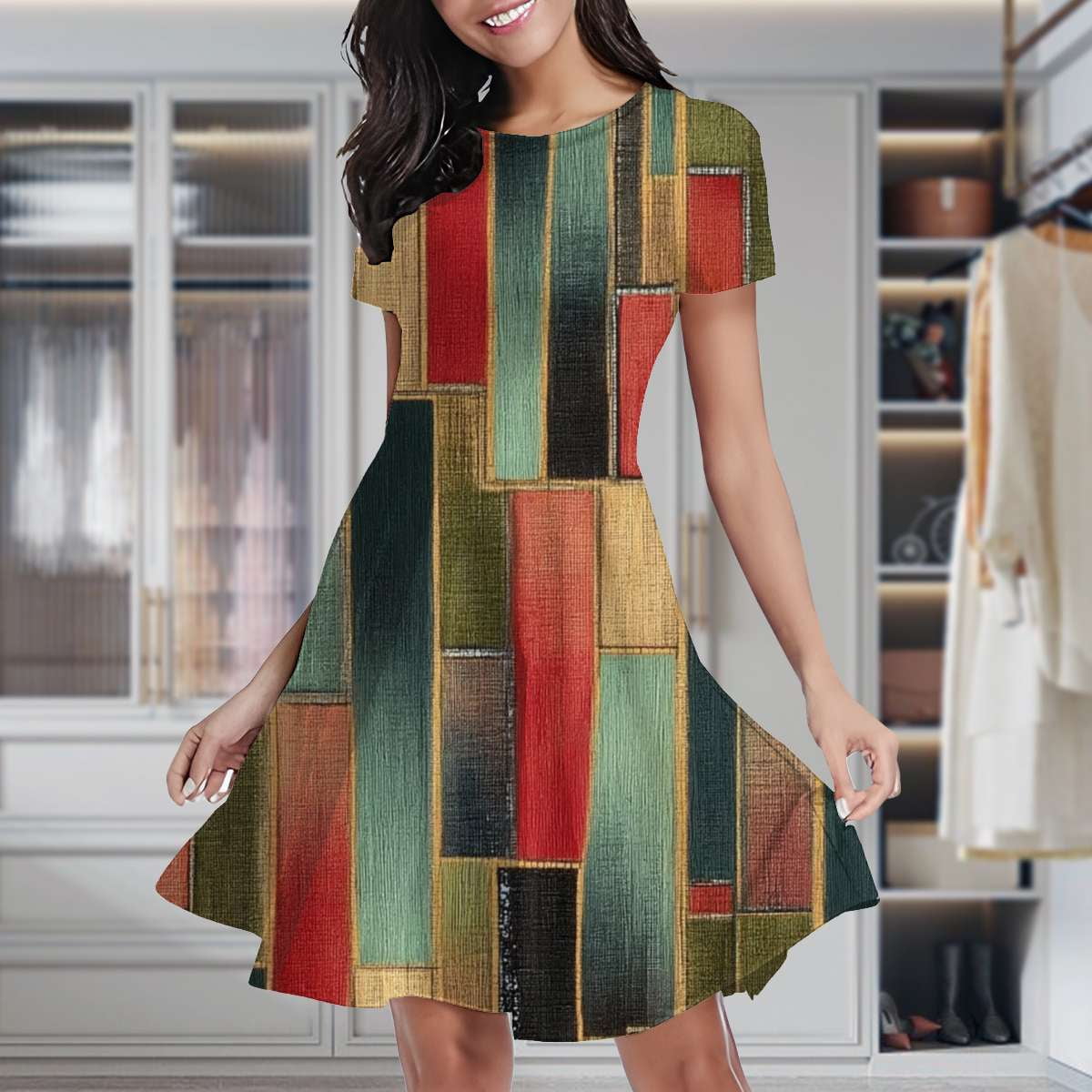 Abstract Geometric Textile Pattern Women's Classic Swing Skater Dress ...