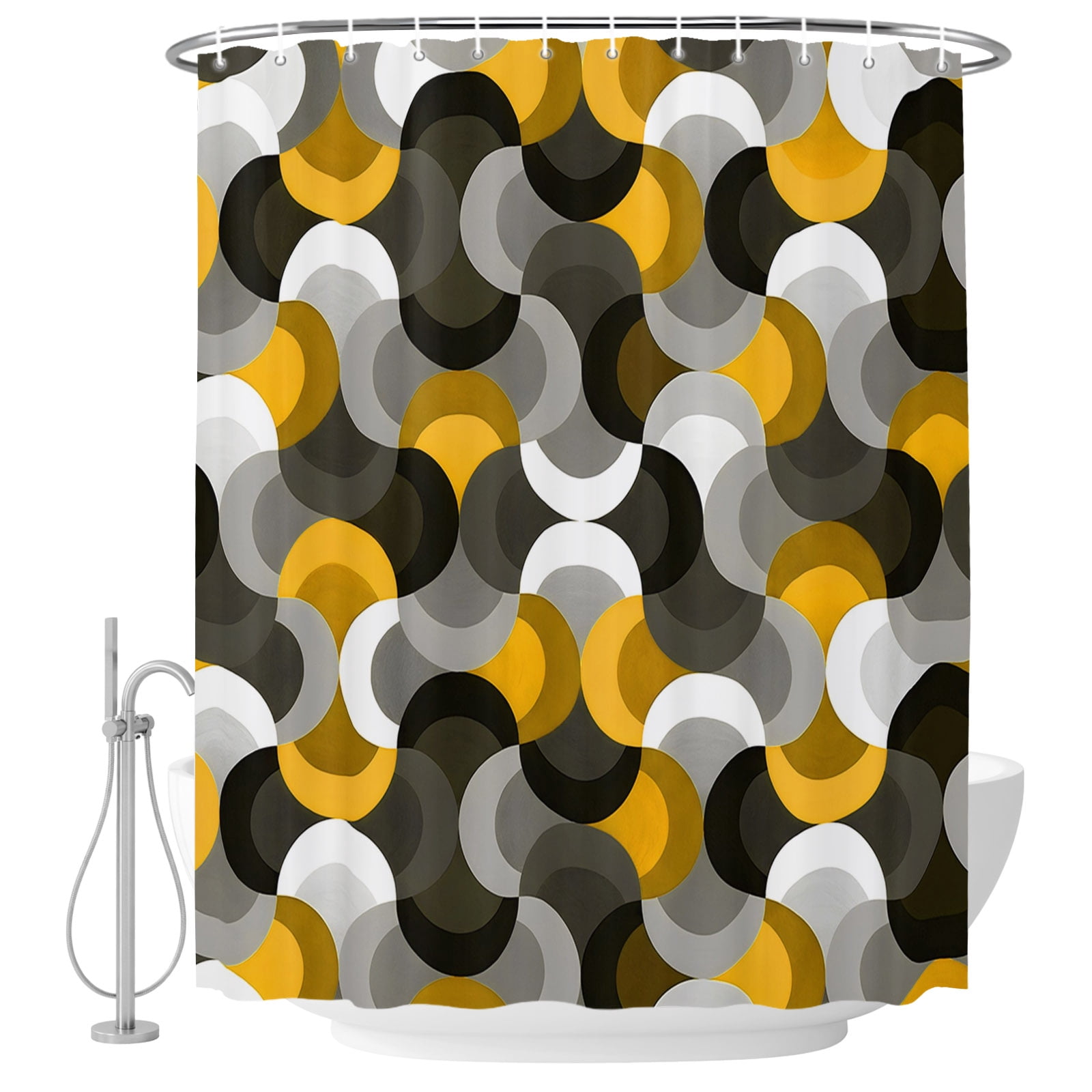 Abstract Geometric Texture Fabric Shower Curtain Modern Yellow Grey ...
