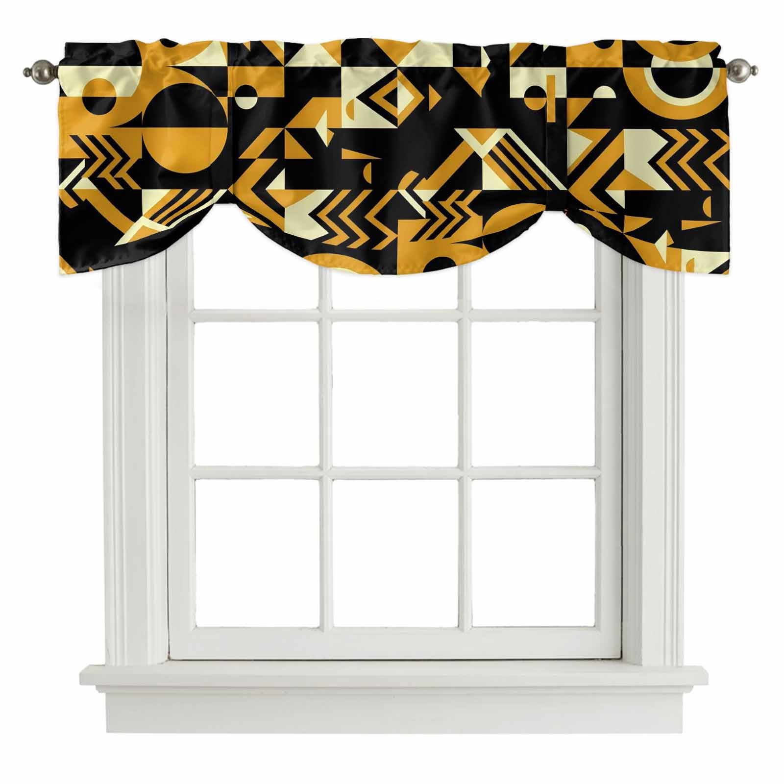 Abstract Geometric Tie Up Valance Curtains Yellow Bold Shapes Graphic ...