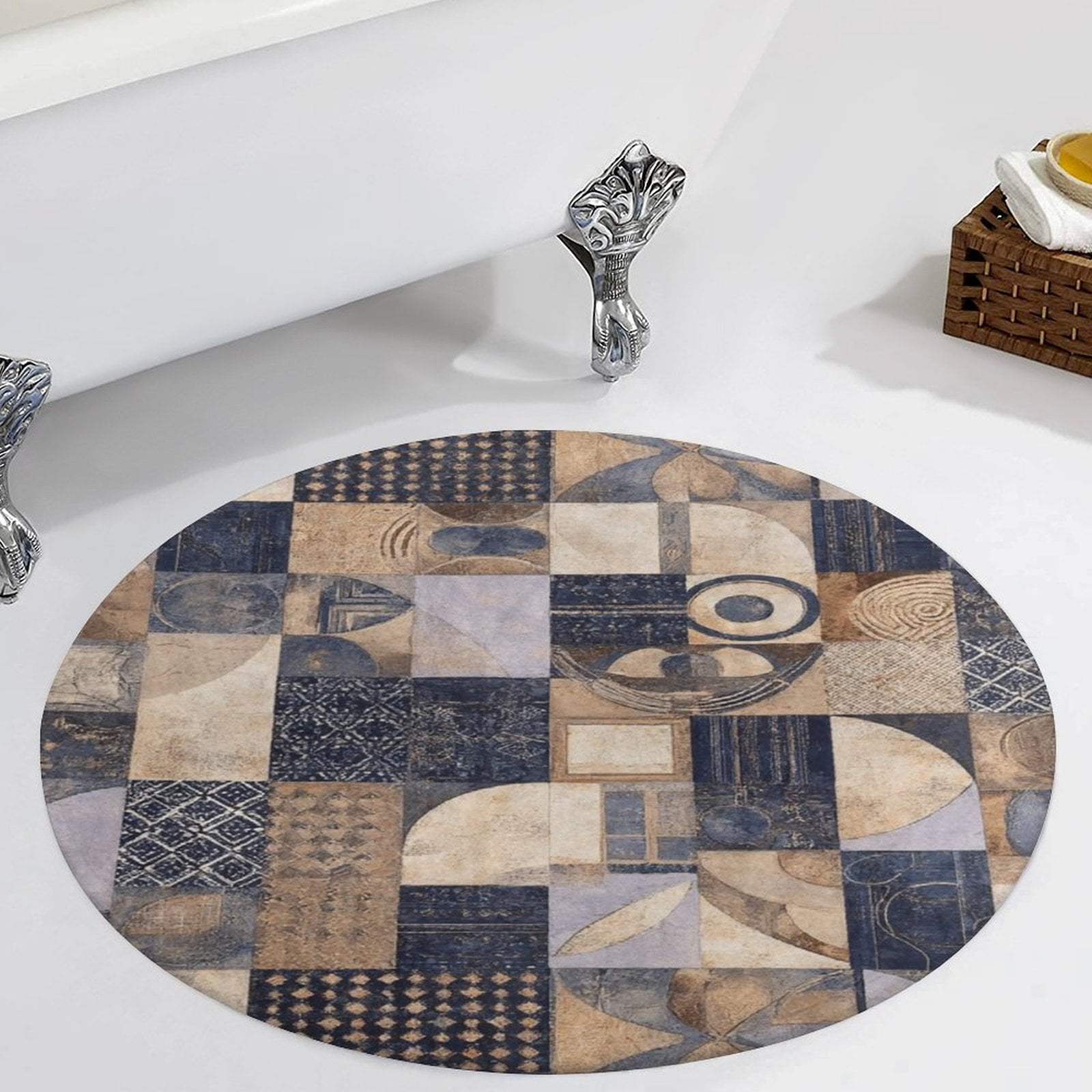 Abstract Geometric Tile Pattern Round Carpet Circle Rug Outdoor Patio ...