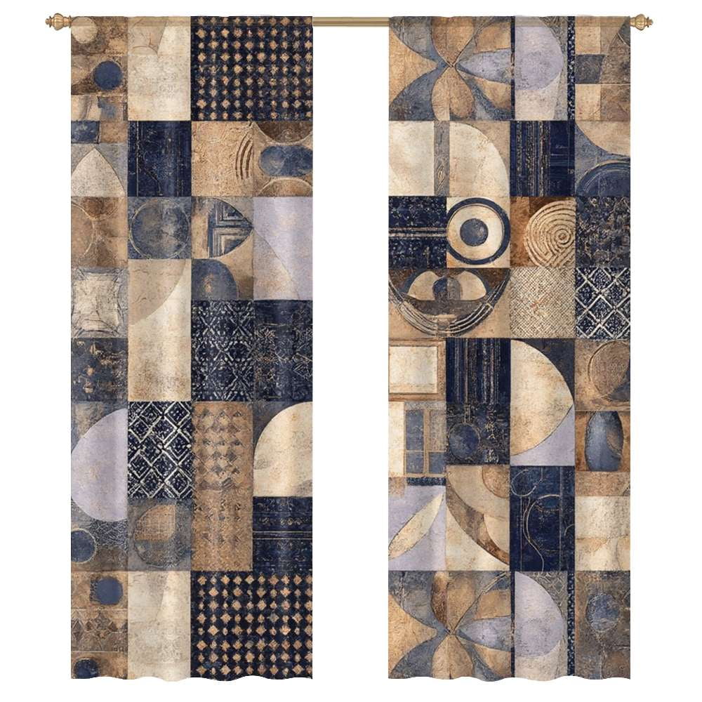 Abstract Geometric Tile Pattern Sheer Voile Curtain Window Tulle ...