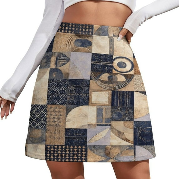 Abstract Geometric Tile Pattern Women's High Waist Skirt Stretchy ...