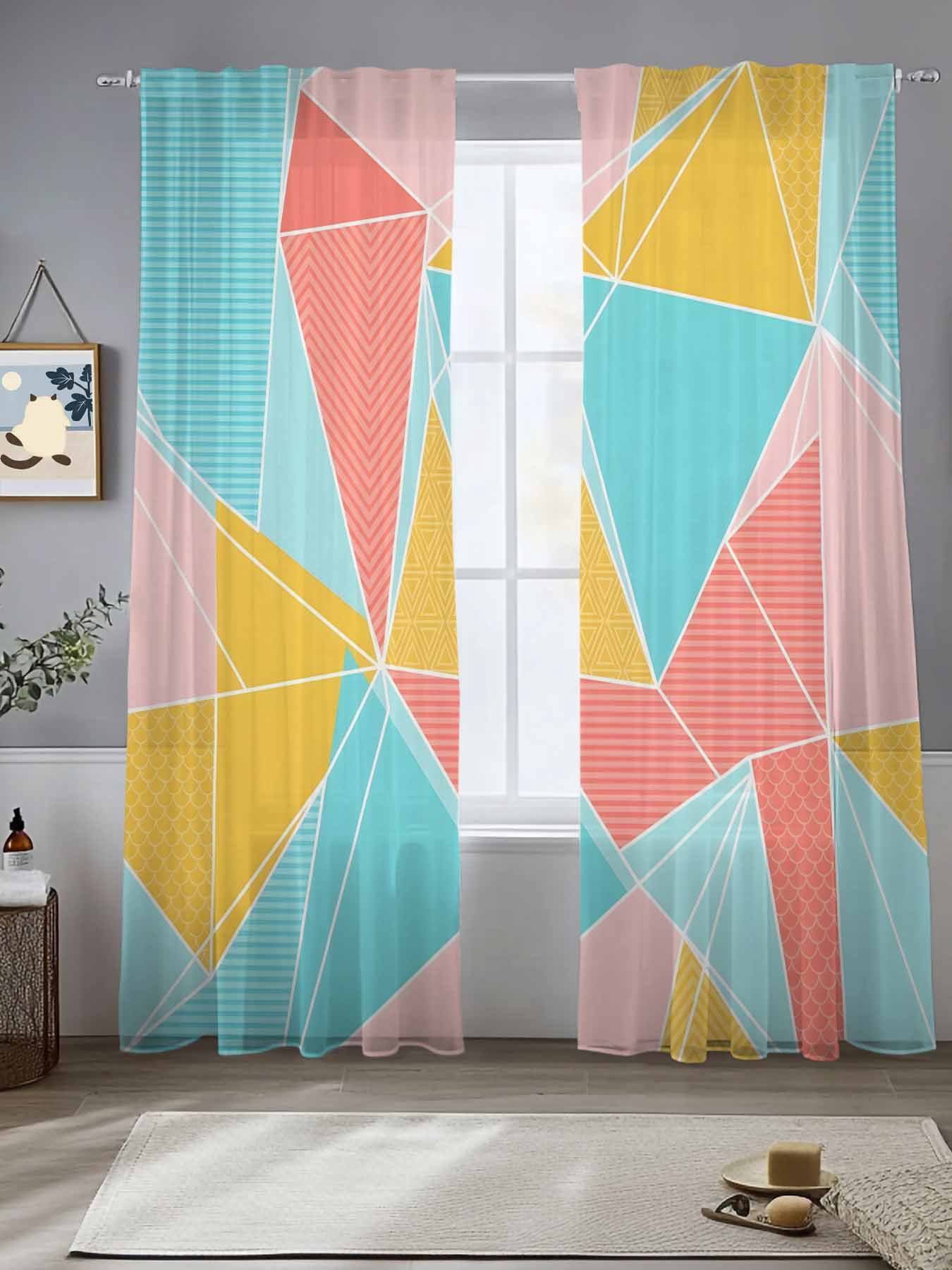 Abstract Geometric Triangle Chiffon Sheer Curtains 84 Inches Long ...