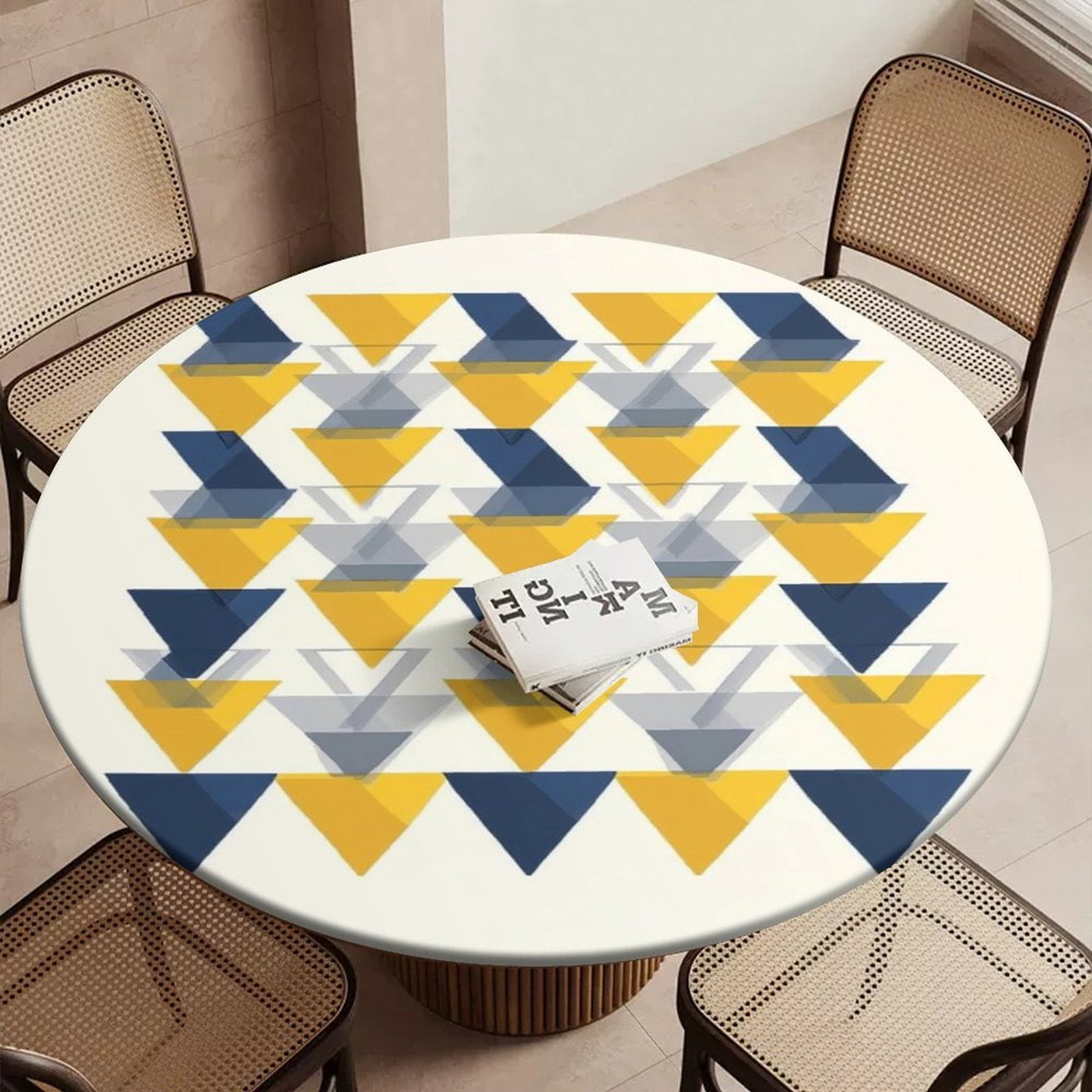 Abstract Geometric Triangle Pattern Round Table Cover Kitchen Printed ...