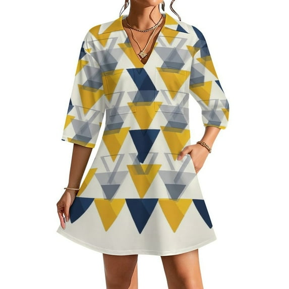 Abstract Geometric Triangle Pattern Womens Dress With Pockets Summer V ...