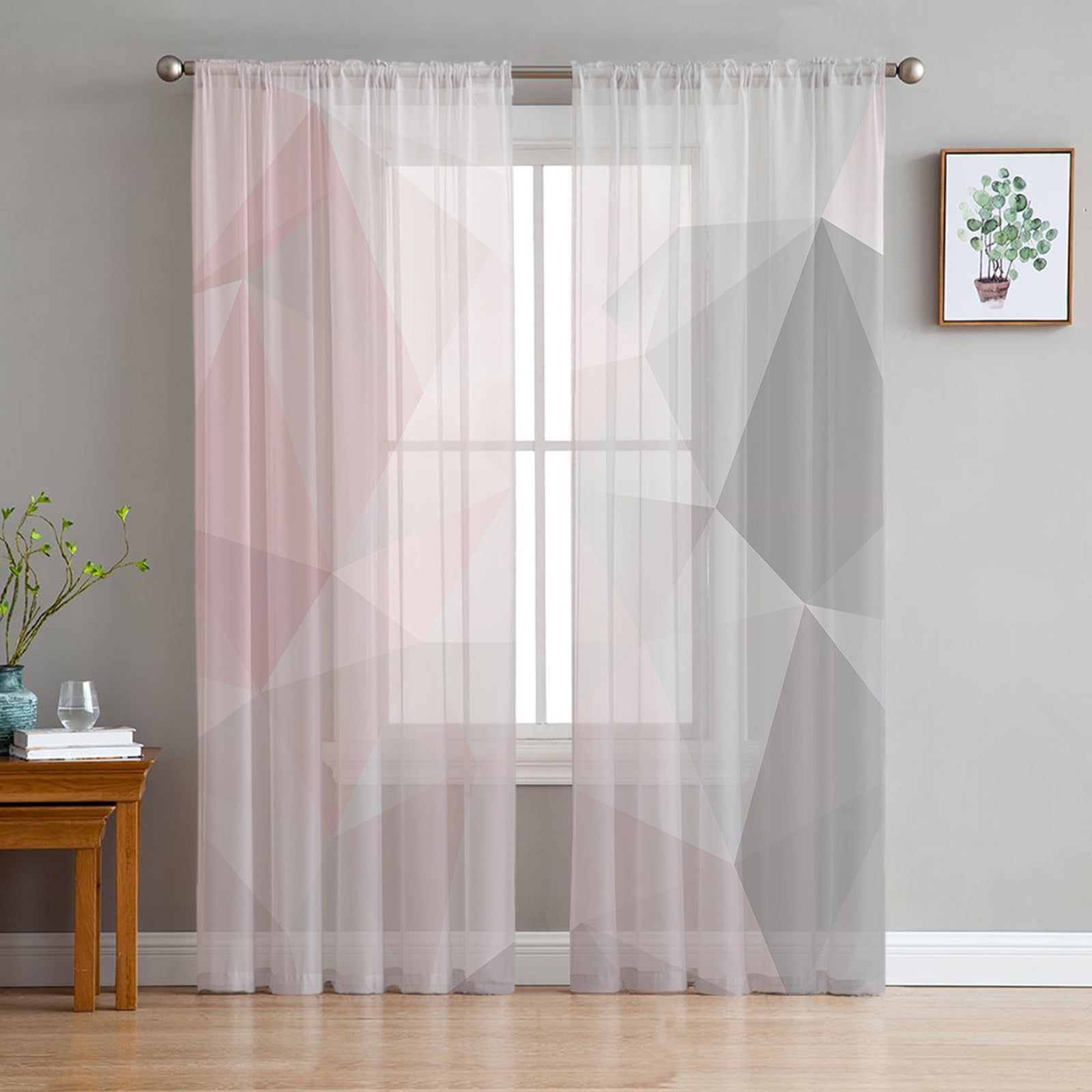 Abstract Geometric Triangle Tulle Curtains for Living Room ration ...