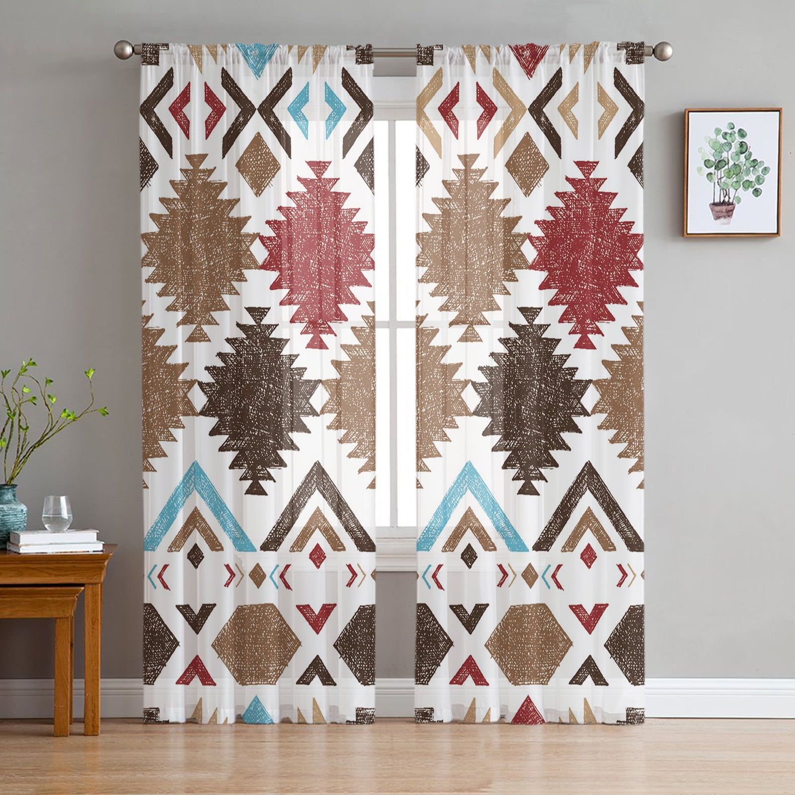 Abstract Geometric Triangle Tulle Curtains for Living Room ration ...