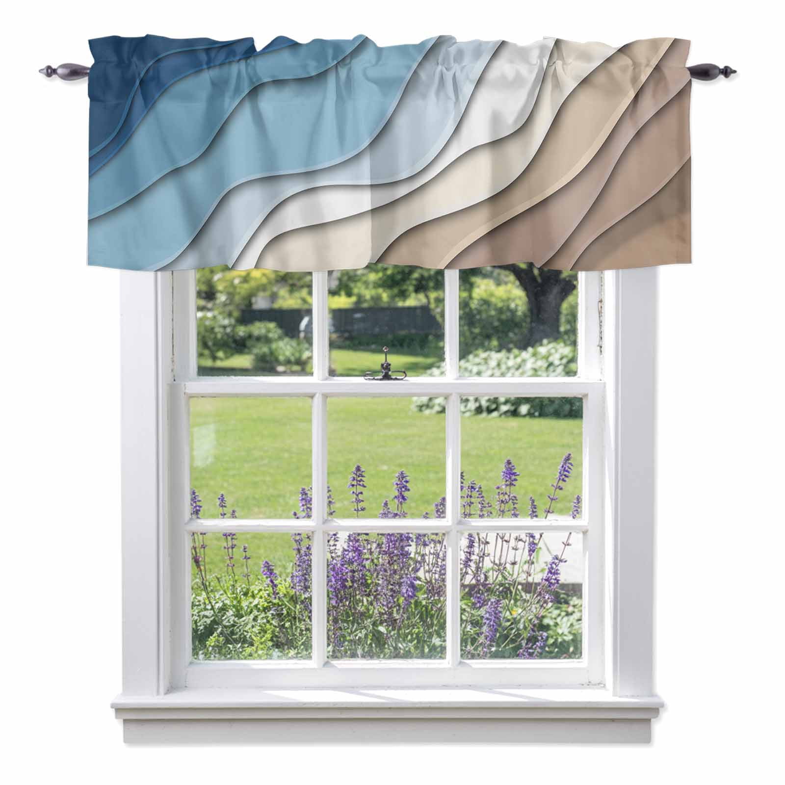 Abstract Geometric Valance Curtains for Windows, Blue Brown Gradient ...