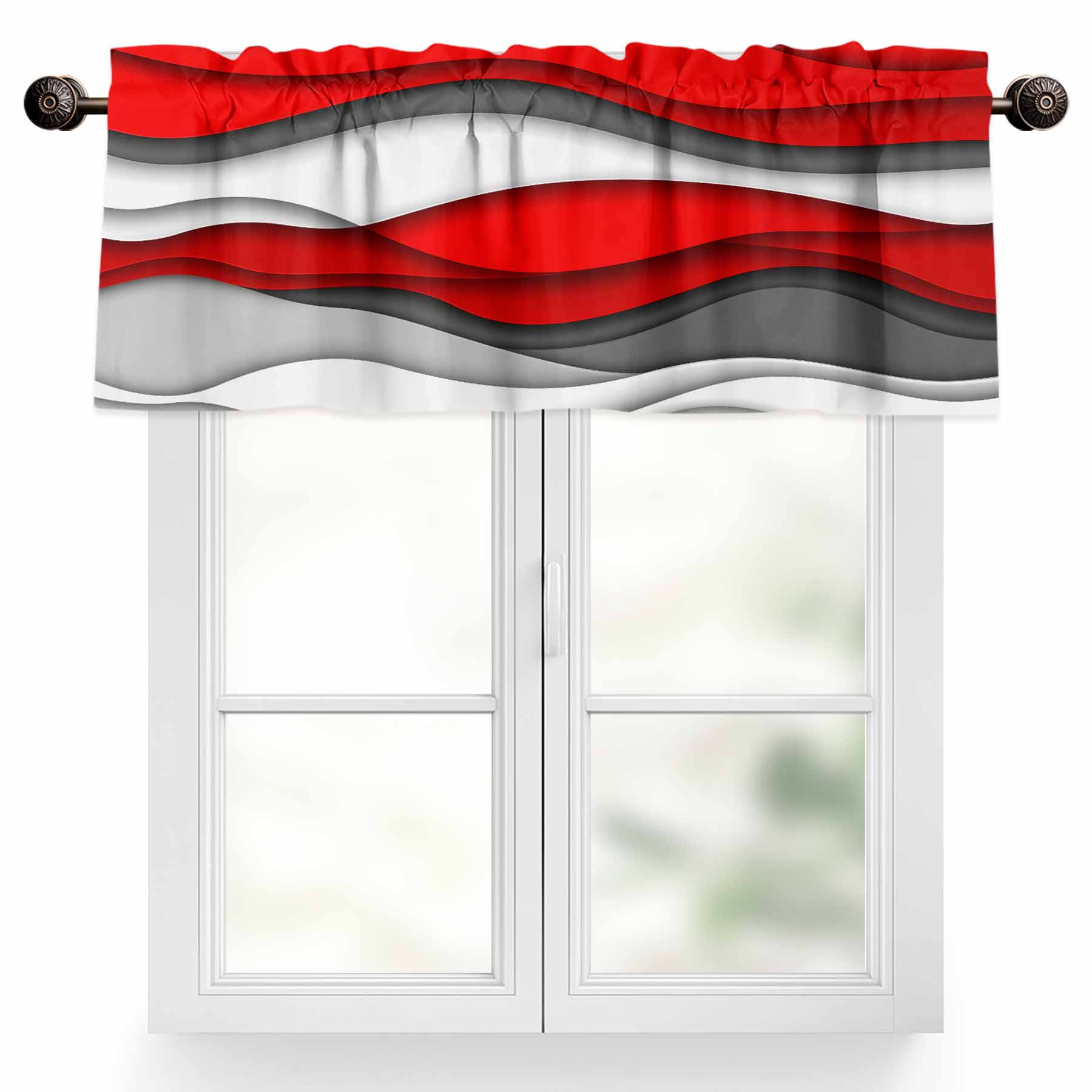 Abstract Geometric Valances for Windows, 42 x 12in, Red Gray Gradient ...