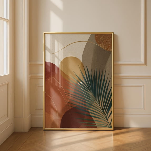 Abstract Geometric Wall Art In Earth Tones With Palm Leaves Art Print ...
