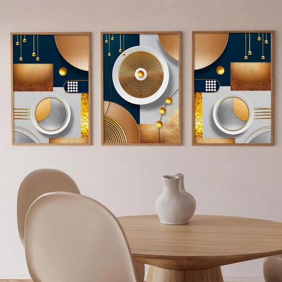 Abstract Geometric Wall Art Set Gold & Navy Minimalist Posters Home ...