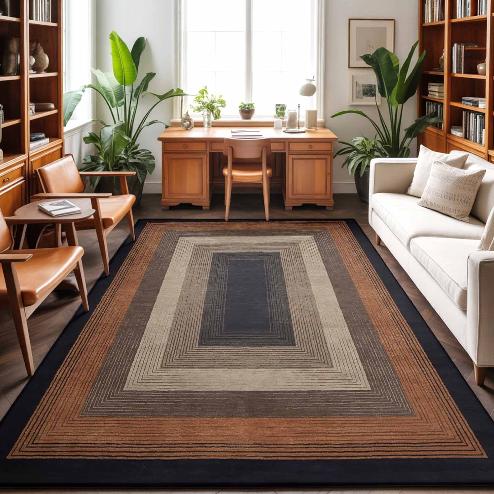 Abstract Geometric Washable Area Rug 3 x 5 ft Black and Brown Wood ...