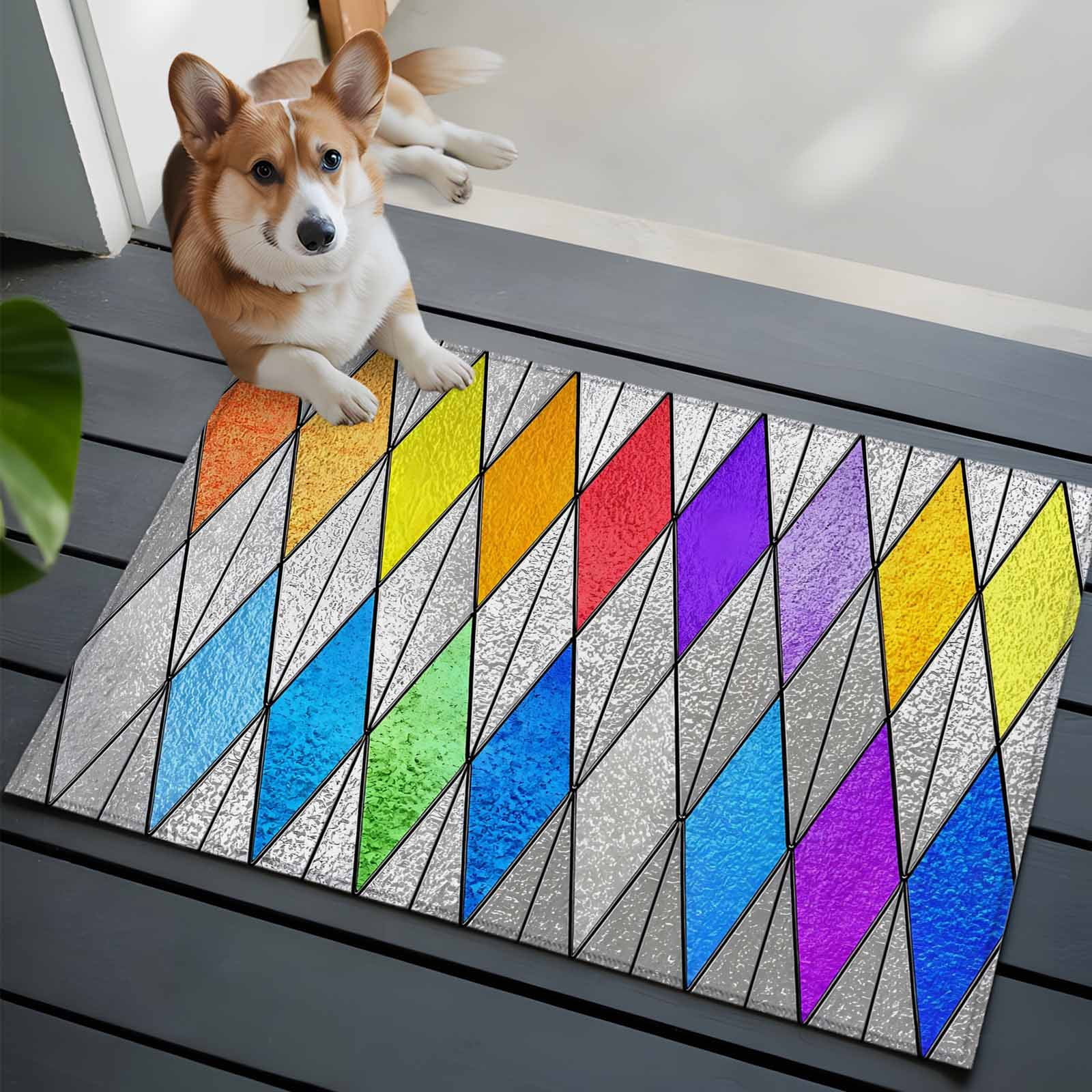 Abstract Geometric Washable Entry Rug 2x3 Modern Rainbow Argyle Color ...