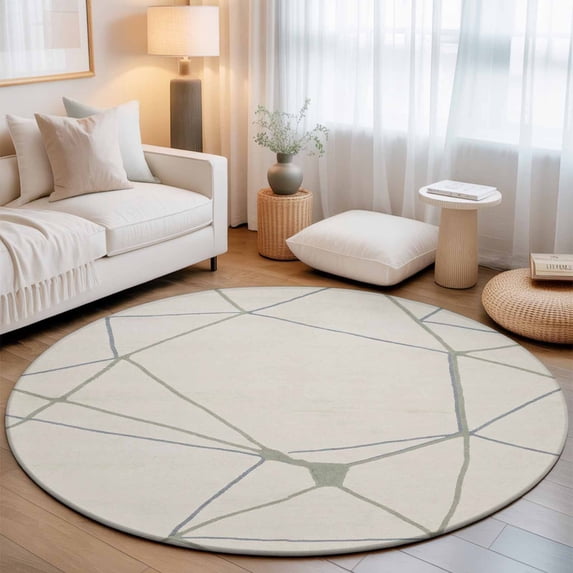 Abstract Geometric Washable Round Area Rug 8 ft, Grey Green Splatter ...