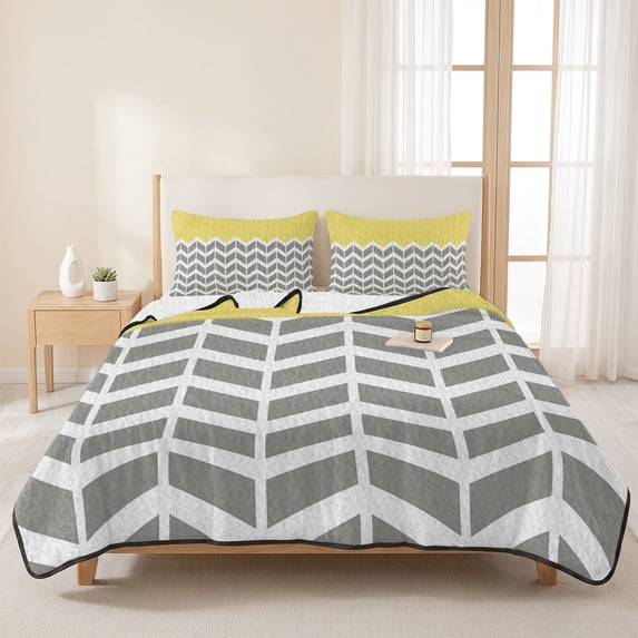 Abstract Geometric White Arrow Lines Chevron 3 Pieces Quilt Set,1 Quilt ...