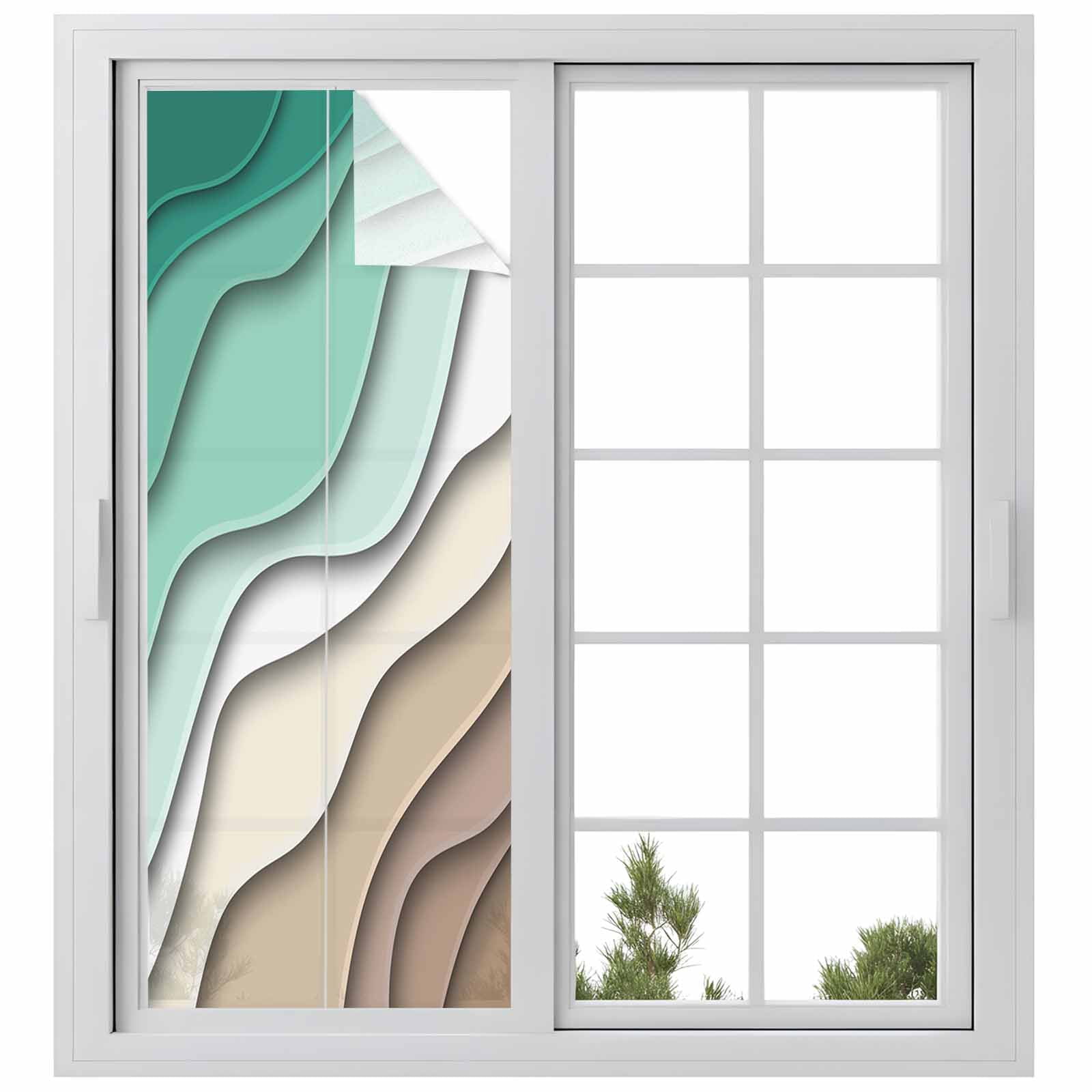 Abstract Geometric Window Privacy Film Green Brown Gradient Waves Beach ...