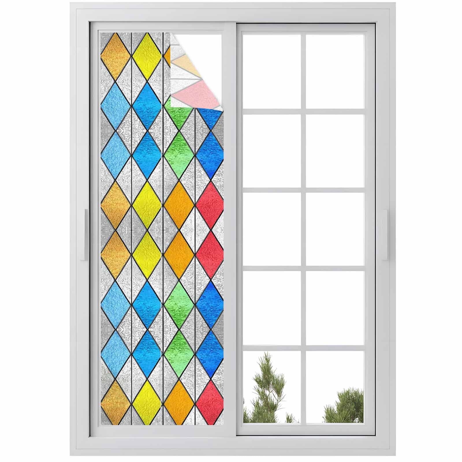 Abstract Geometric Window Privacy Film, Modern Rainbow Argyle Color ...